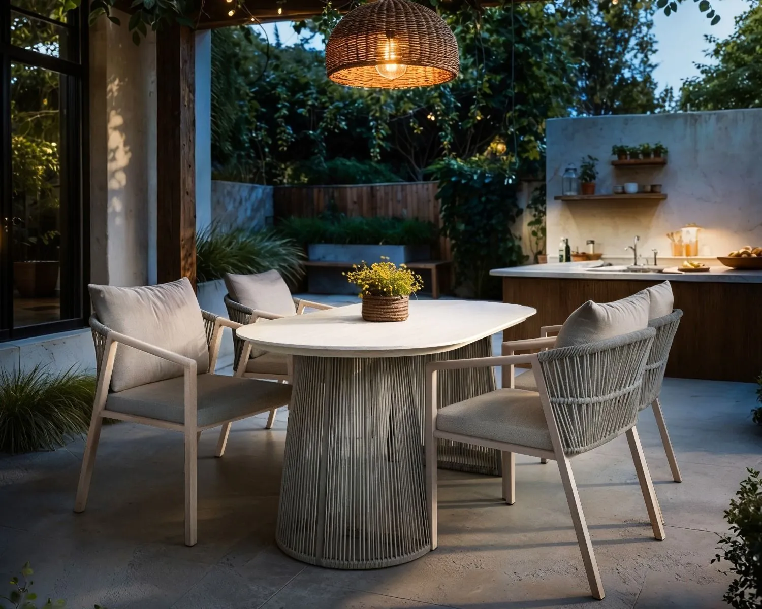 Diamond Oval Garden Dining Table Beige with Lynden Chairs Set of 4 ...